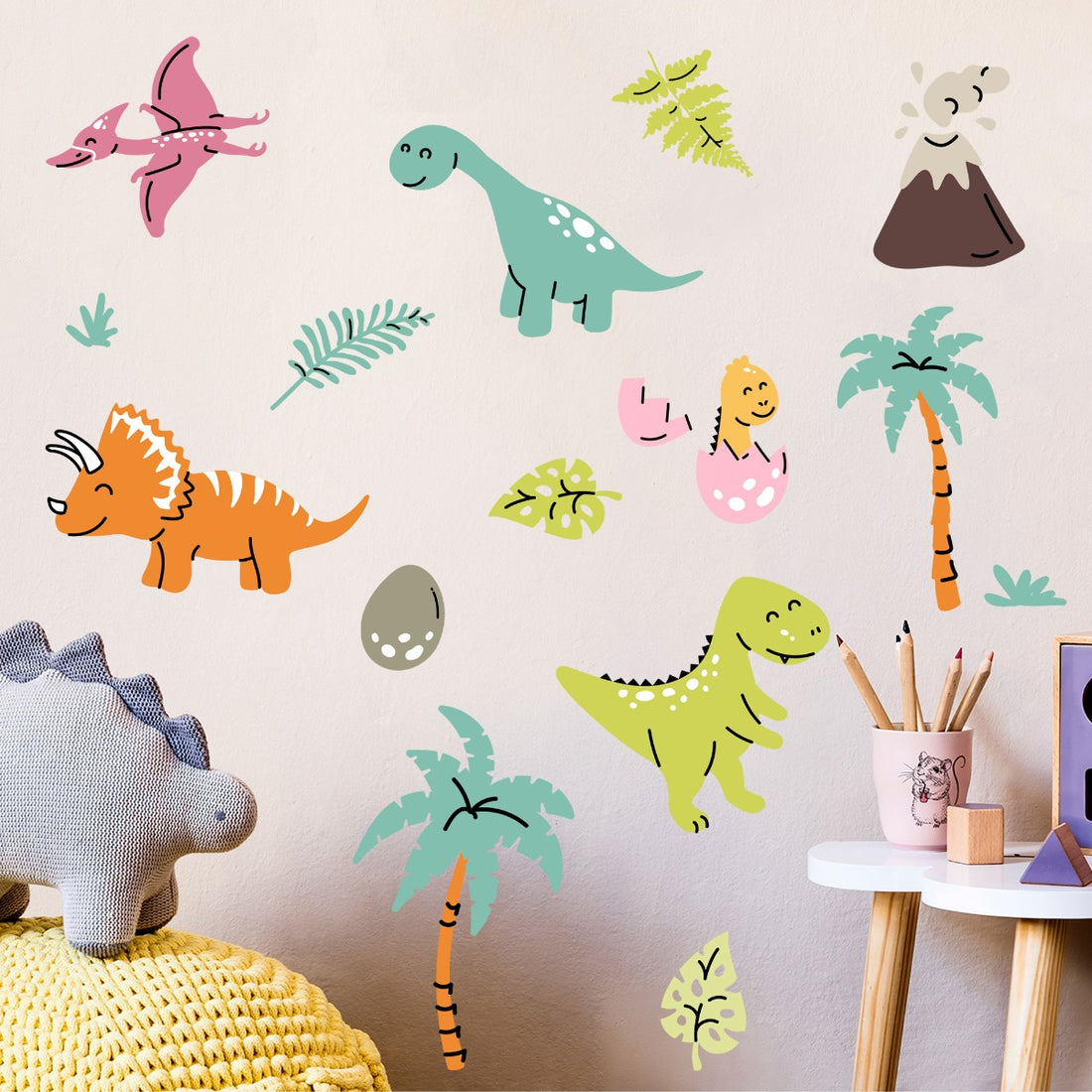 Dinosaur Wall Sticker - Kids Pastel Dinosaurs Wall Decal Set Dino Art ...