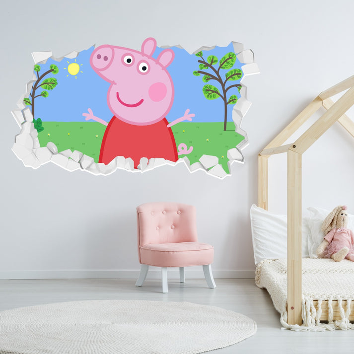 Peppa Pig Wall Sticker - Peppa Pig Outside Broken Wall – www.themed.co.uk
