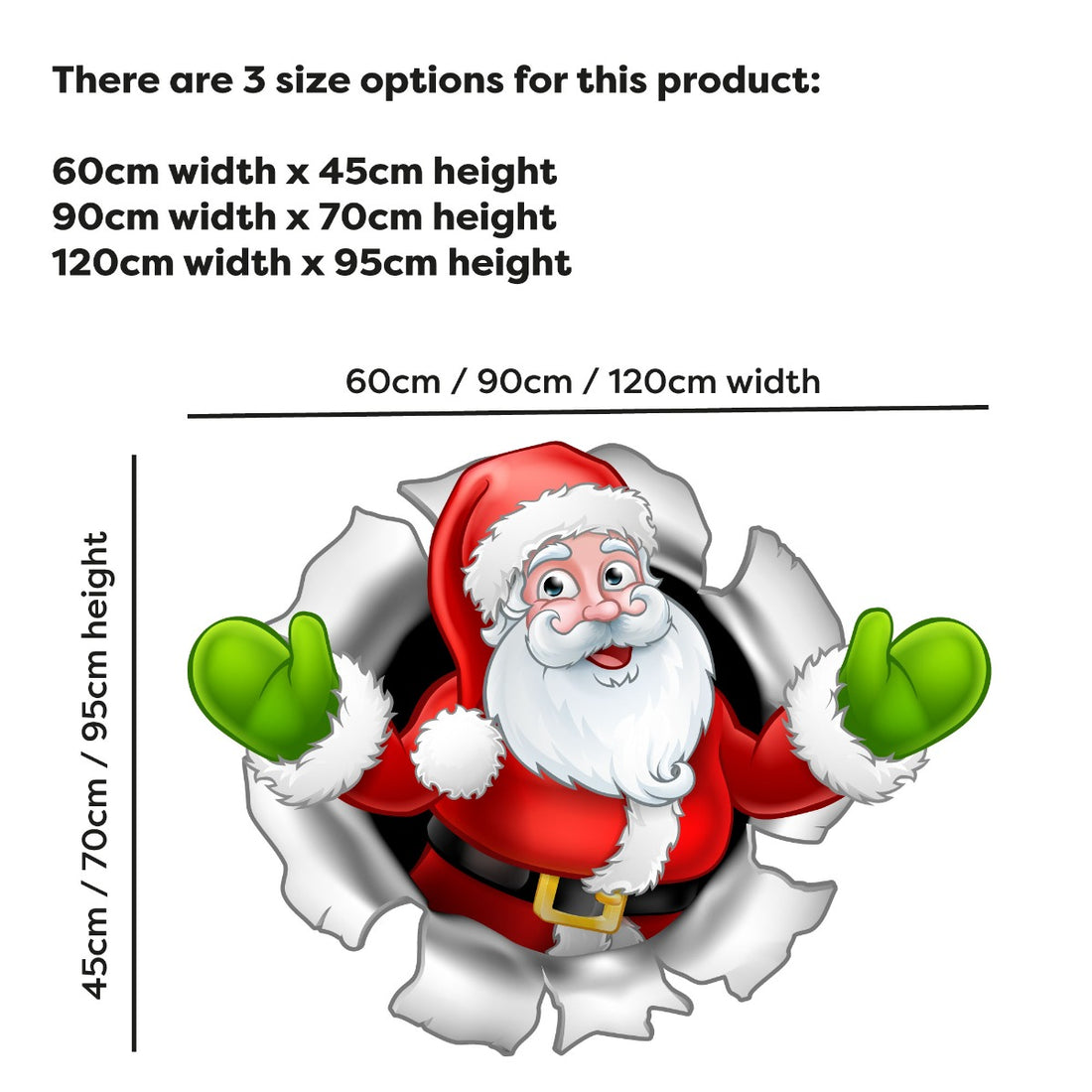 Christmas Wall Sticker - Santa Ripping Through Wall Decal Xmas Winter ...