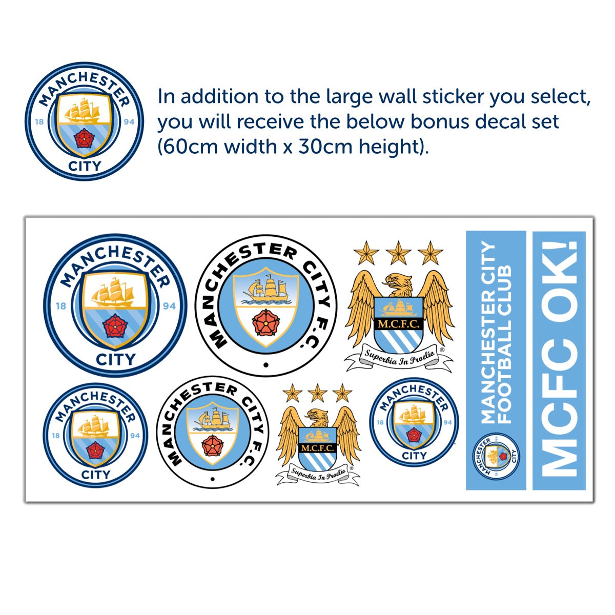 Manchester City Football Club - CITY in Stands Broken Wall Sticker + B ...