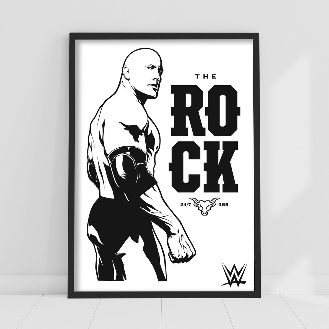 WWE Print - The Rock Black and White Graphic Poster – www.themed.co.uk