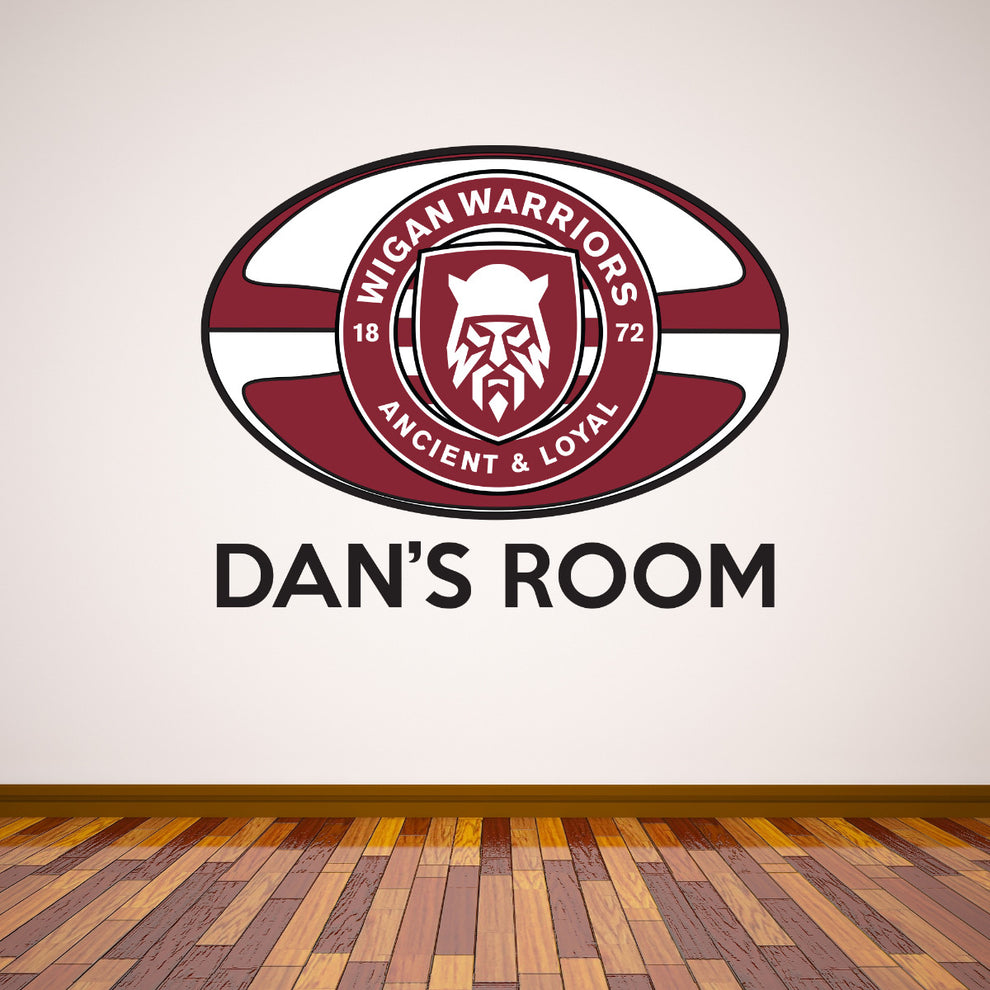 Wigan Warriors Rugby Ball & Crest Personalised Wall Sticker – www ...