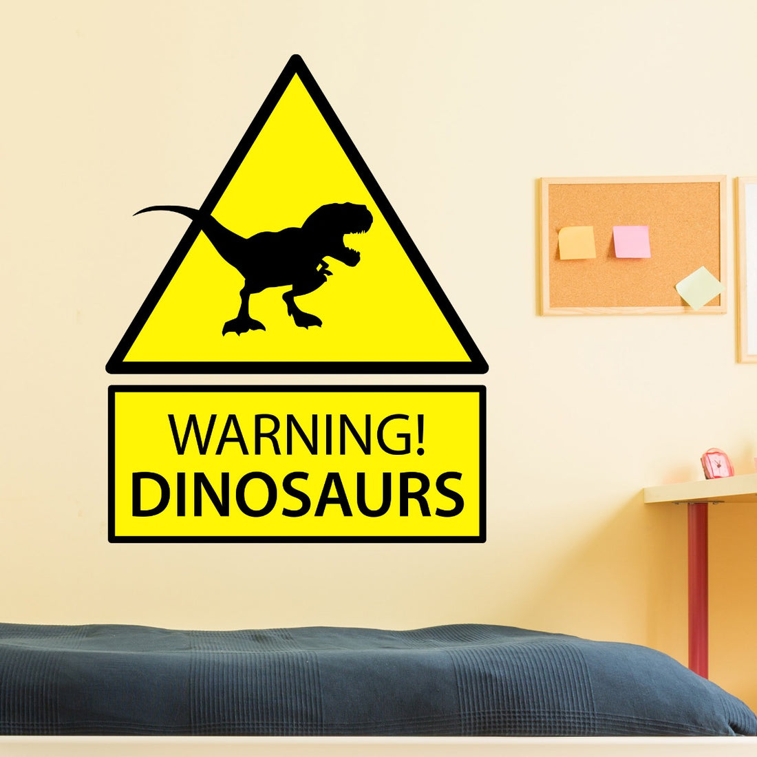 Dinosaur Wall Sticker - Yellow Warning Dinosaurs Sign Wall Decal Kids ...